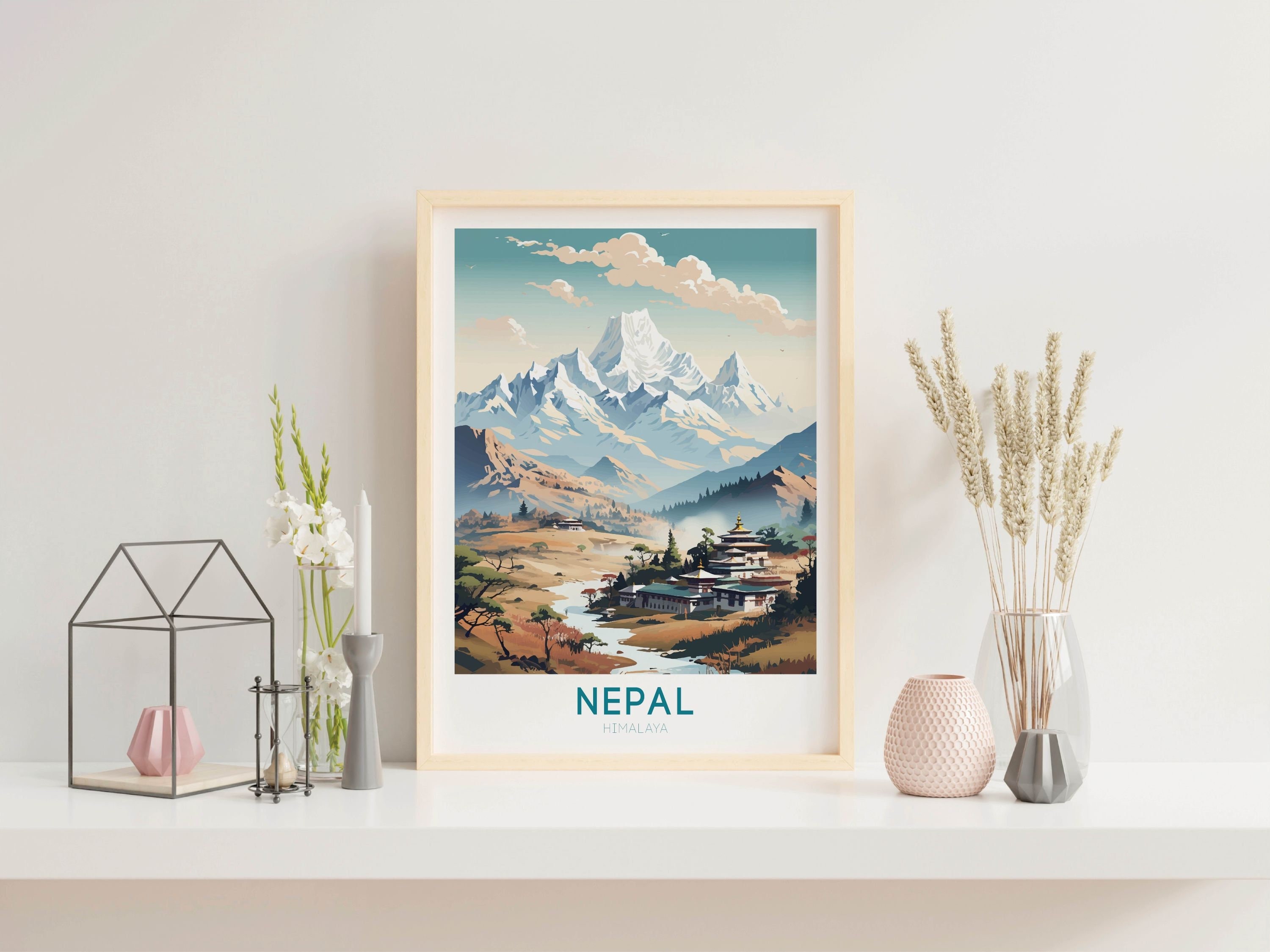 Nepal Travel Poster Nepal Wall Art Everest Home Décor Himalaya Gift Art Lovers Everest Painting ...