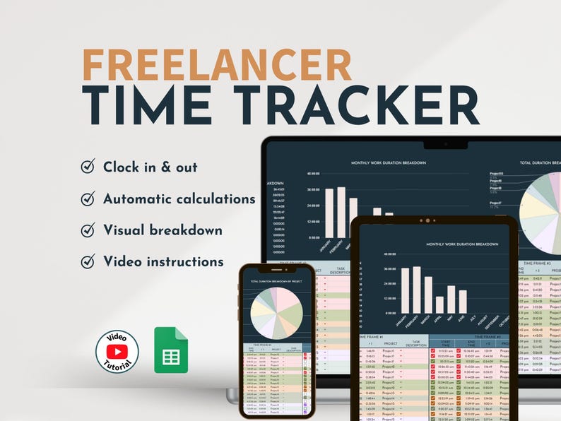 Time Tracker Spreadsheet Freelance Hour Tracking Client Time Keeping ...
