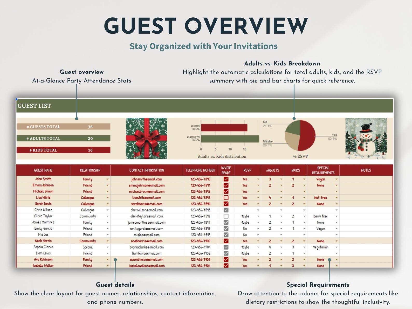 Christmas Party Planner Spreadsheet Event Planner Party Organizer ...