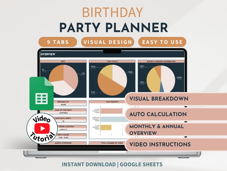 Birthday Party Planner Spreadsheet Event Planner Party Organizer ...