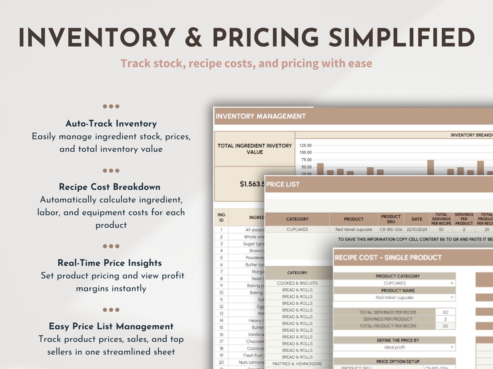Recipe Cost Calculator Bakery Bakery Spreadsheet Inventory Pricing ...