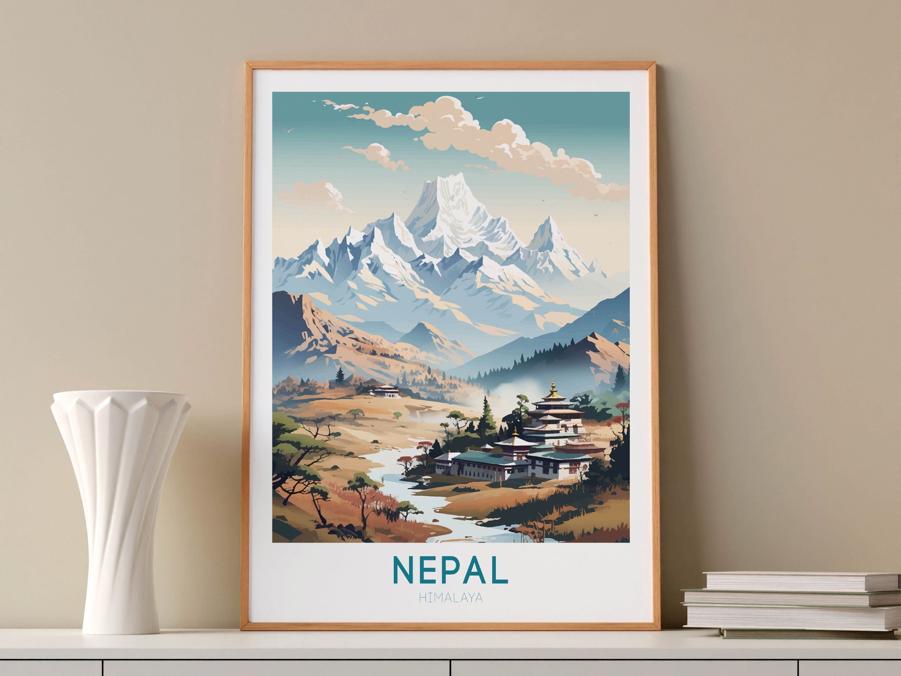 Nepal Travel Poster Nepal Wall Art Everest Home Décor Himalaya Gift Art ...