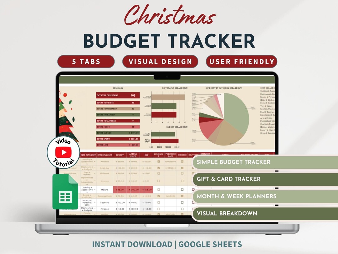 Christmas Budget Planner Spreadsheet Xmas Gift Tracker Holiday Cards ...
