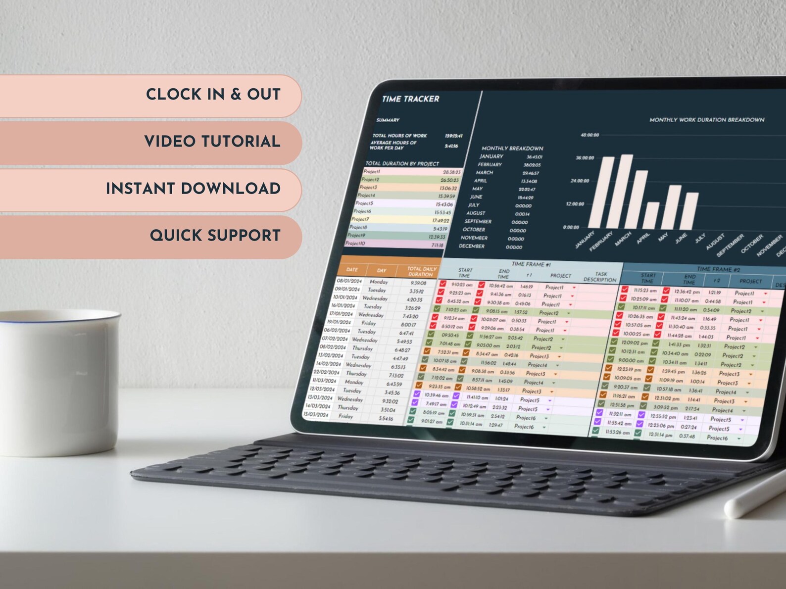 Time Tracker Spreadsheet Freelance Hour Tracking Client Time Keeping ...