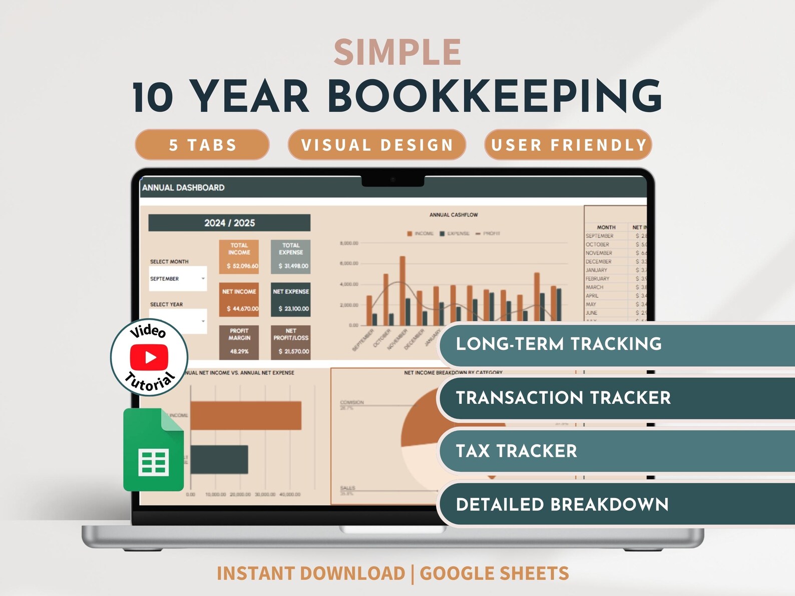 Easy Bookkeeping Small Business Bookkeeping Template Accounting Tracker ...