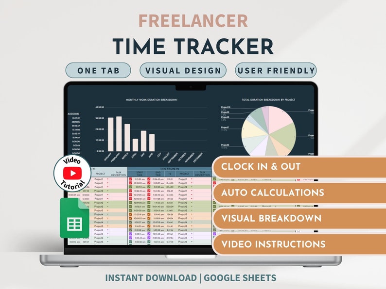 Time Tracker Spreadsheet Freelance Hour Tracking Client Time Keeping ...
