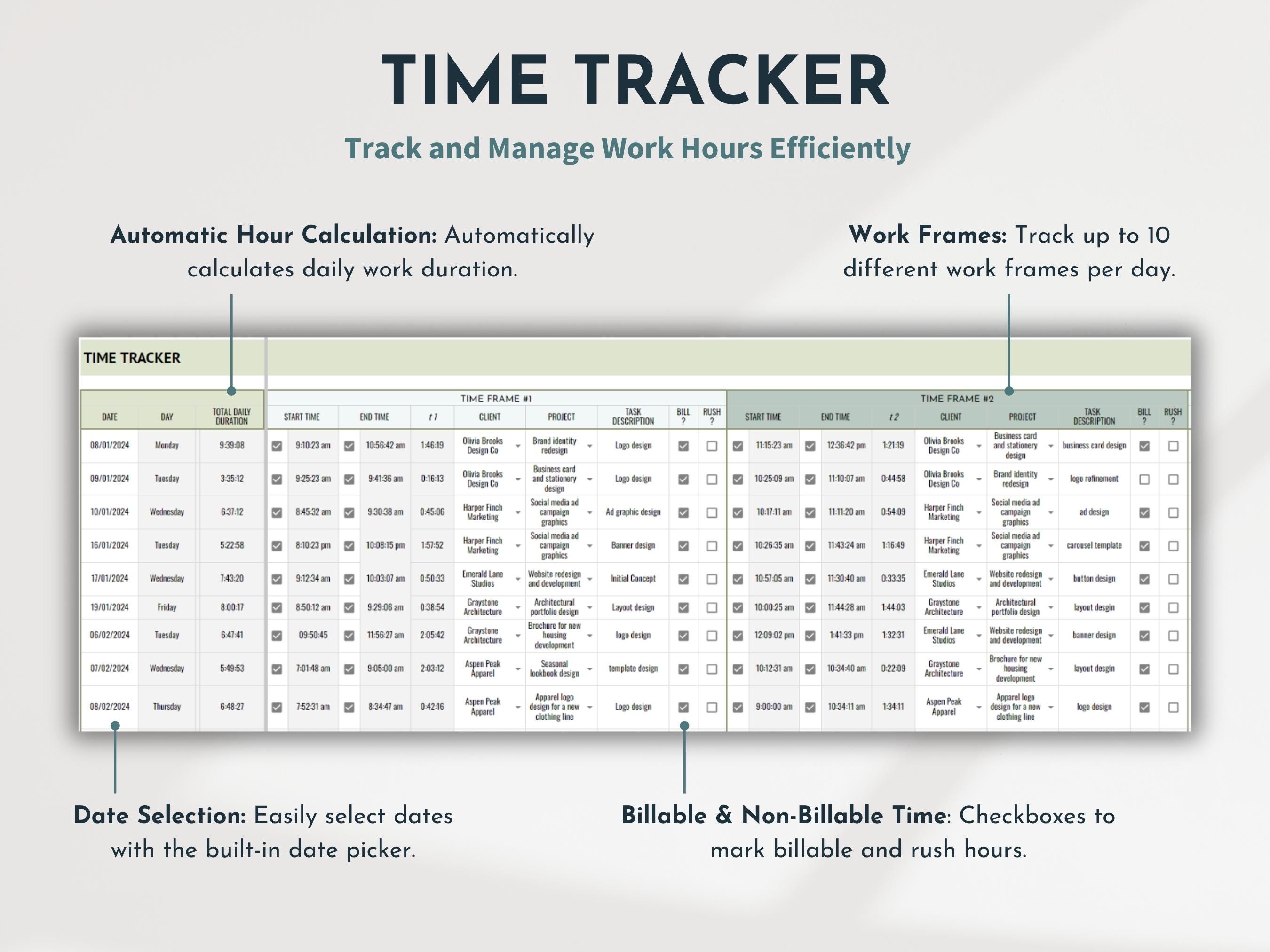 Time and Billing Tracker Spreadsheet Time Tracker Billing Rate ...