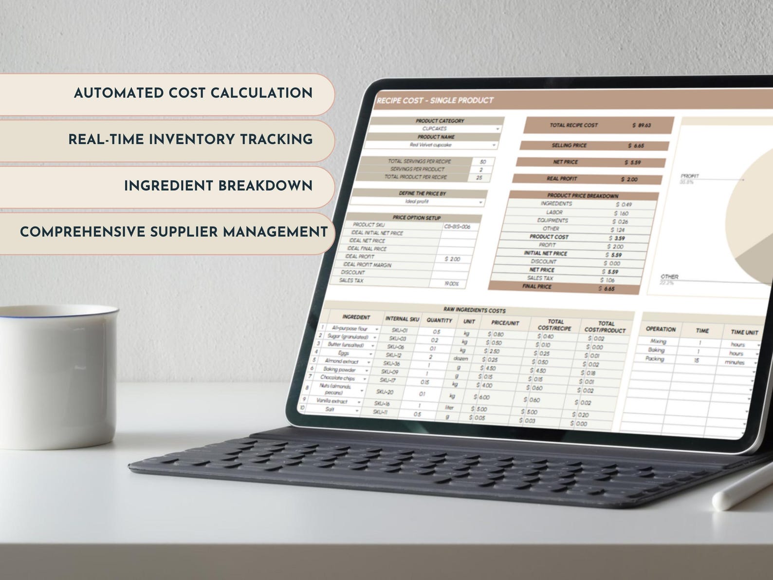 Recipe Cost Calculator Bakery Bakery Spreadsheet Inventory Pricing ...