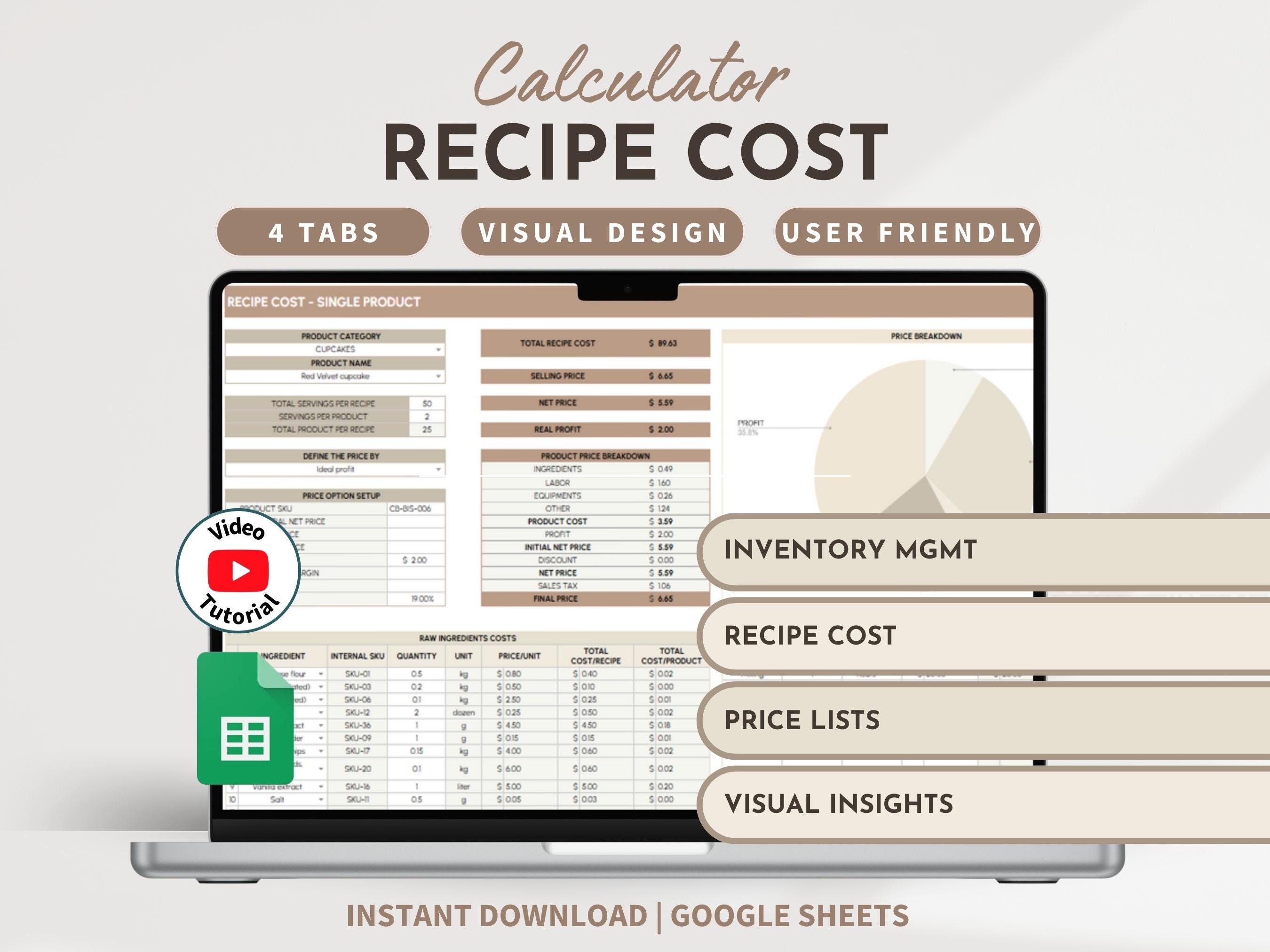 Recipe Cost Calculator Bakery Bakery Spreadsheet Inventory Pricing ...