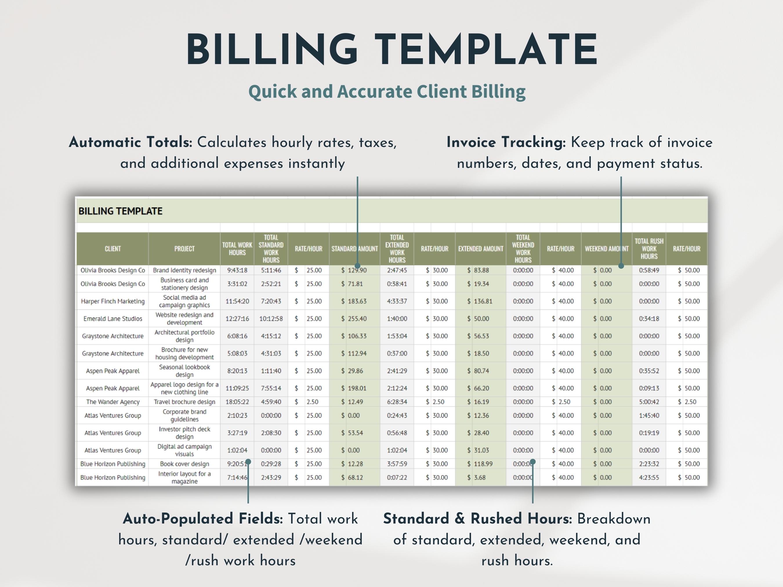 Time and Billing Tracker Spreadsheet Time Tracker Billing Rate ...