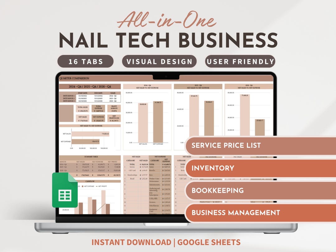 Nail Tech Business Template Service Cost Calculator Nail Bookkeeping ...