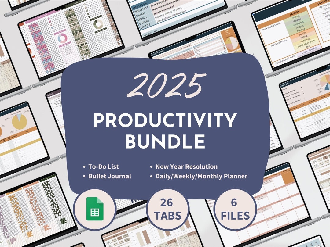 Productivity Planner Bundle Productivity Spreadsheet to Do List Template Digital Bullet Planner ...