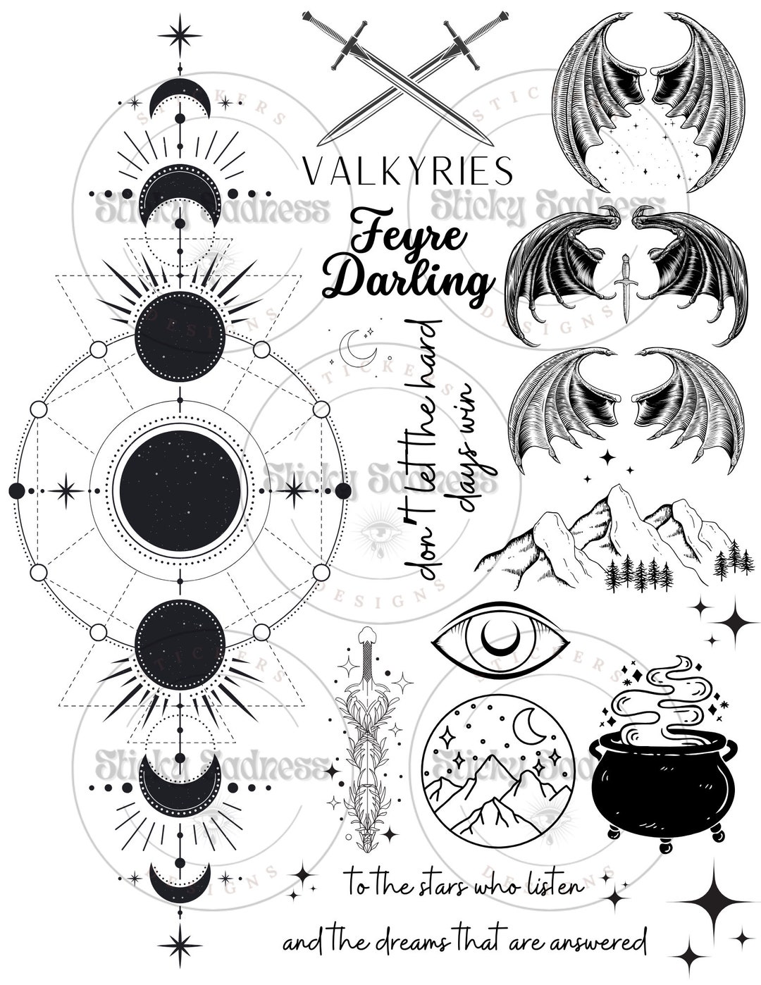 ACOTAR Temporary Tattoos, SJM, ACOTAR, Gift for Book Lover, Bookish ...