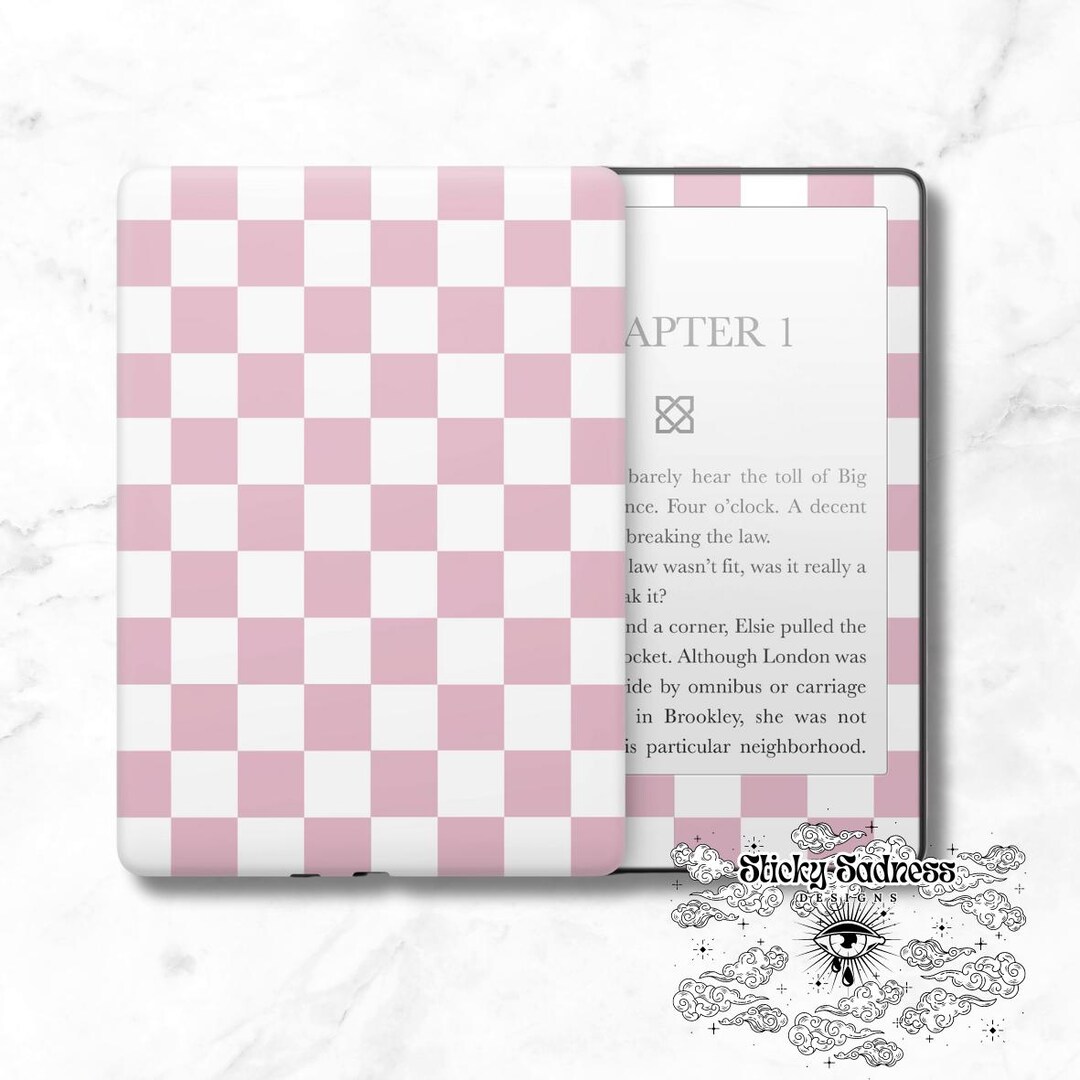 Pink and White Checkered Decal Sticker Skin, Cute Vinyl Wrap for Kindle ...