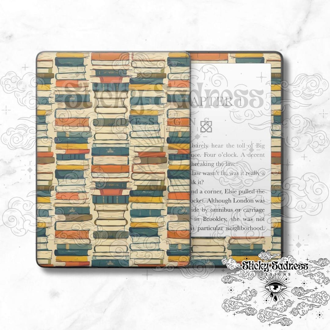 Stacked Books Neutral Bookish Decal Insert Skin, Cute Vinyl Wrap for ...