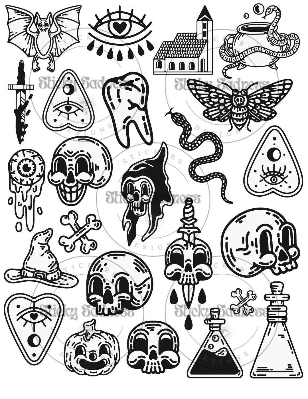 Halloween Temporary Tattoos, Gift for Halloween Lover, Tattoo Sheet ...