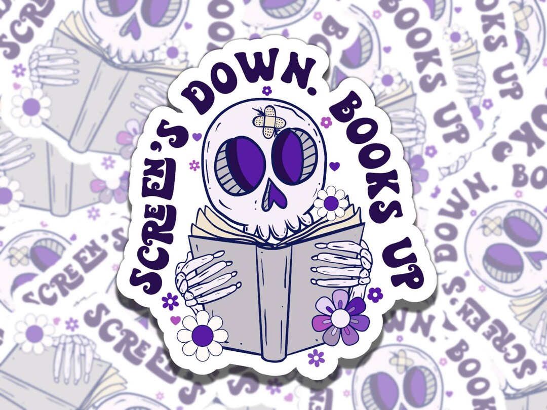Screens Down Books up Sticker, Skeleton Reading Vinyl Sticker, Booktok ...