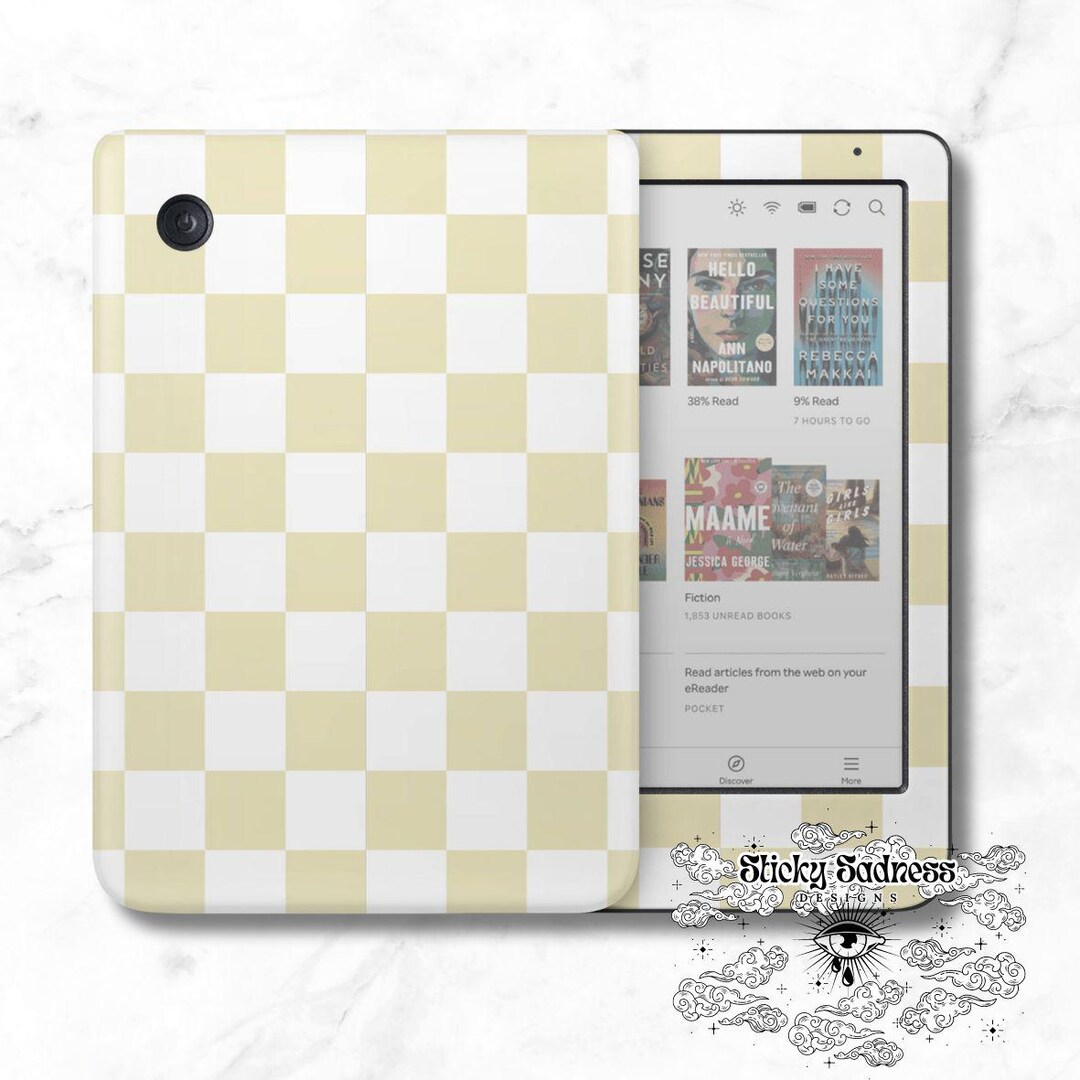 Yellow and White Checkered Decal Sticker Skin, Cute Vinyl Wrap for Kobo ...