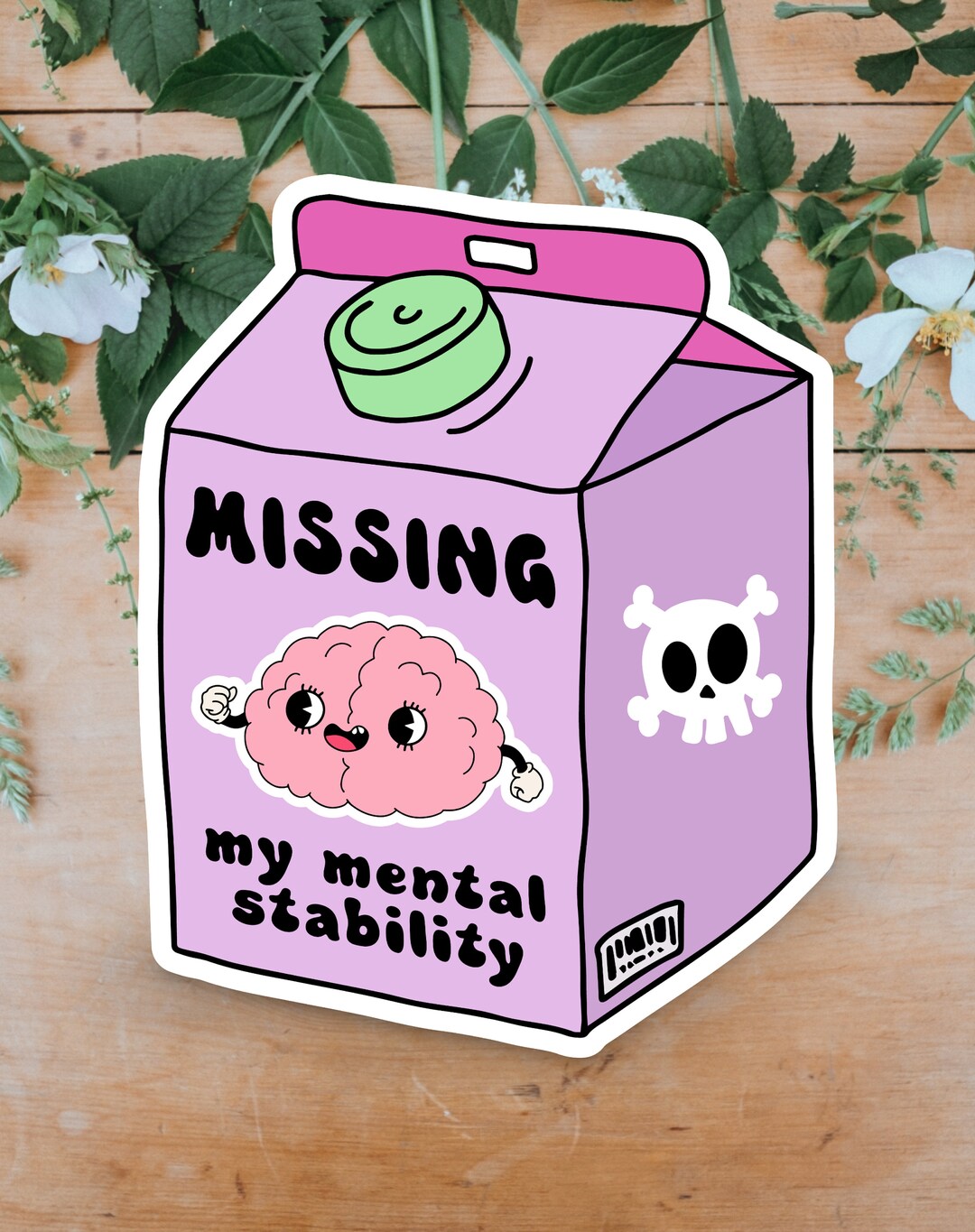 Missing My Mental Stability Sticker Cute Brain on Milk Carton - Etsy