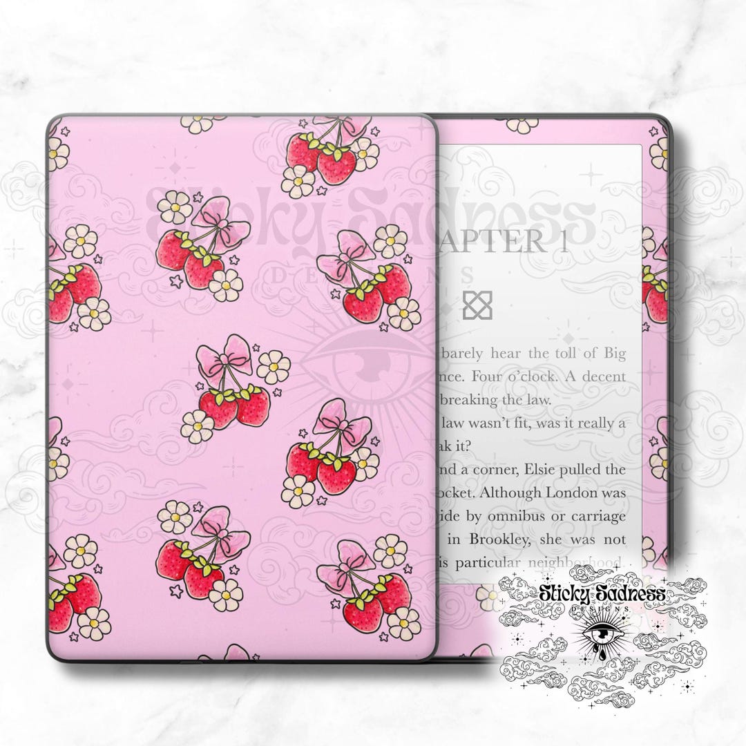 Strawberry Bows Summertime Cute Decal Sticker Skin, Cute Vinyl Wrap for Kindle Kobo iPad Boox ...