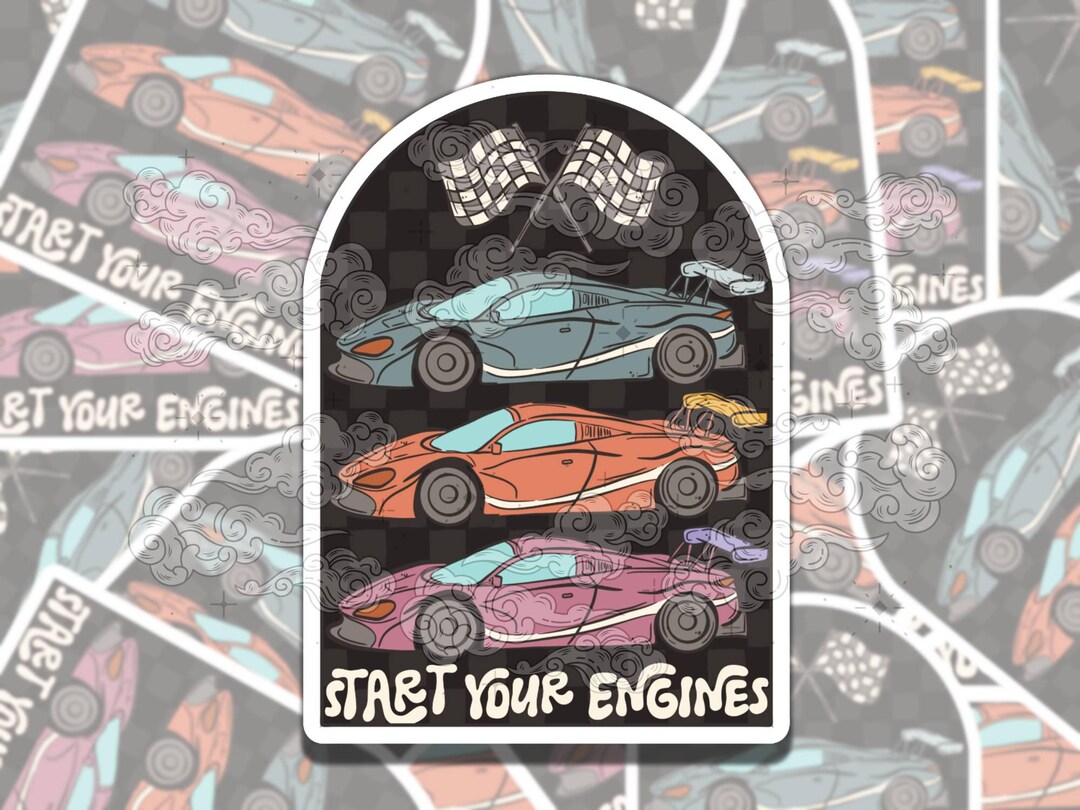Start Your Engines Race Cars Cute Colorful Waterproof Vinyl Sticker ...