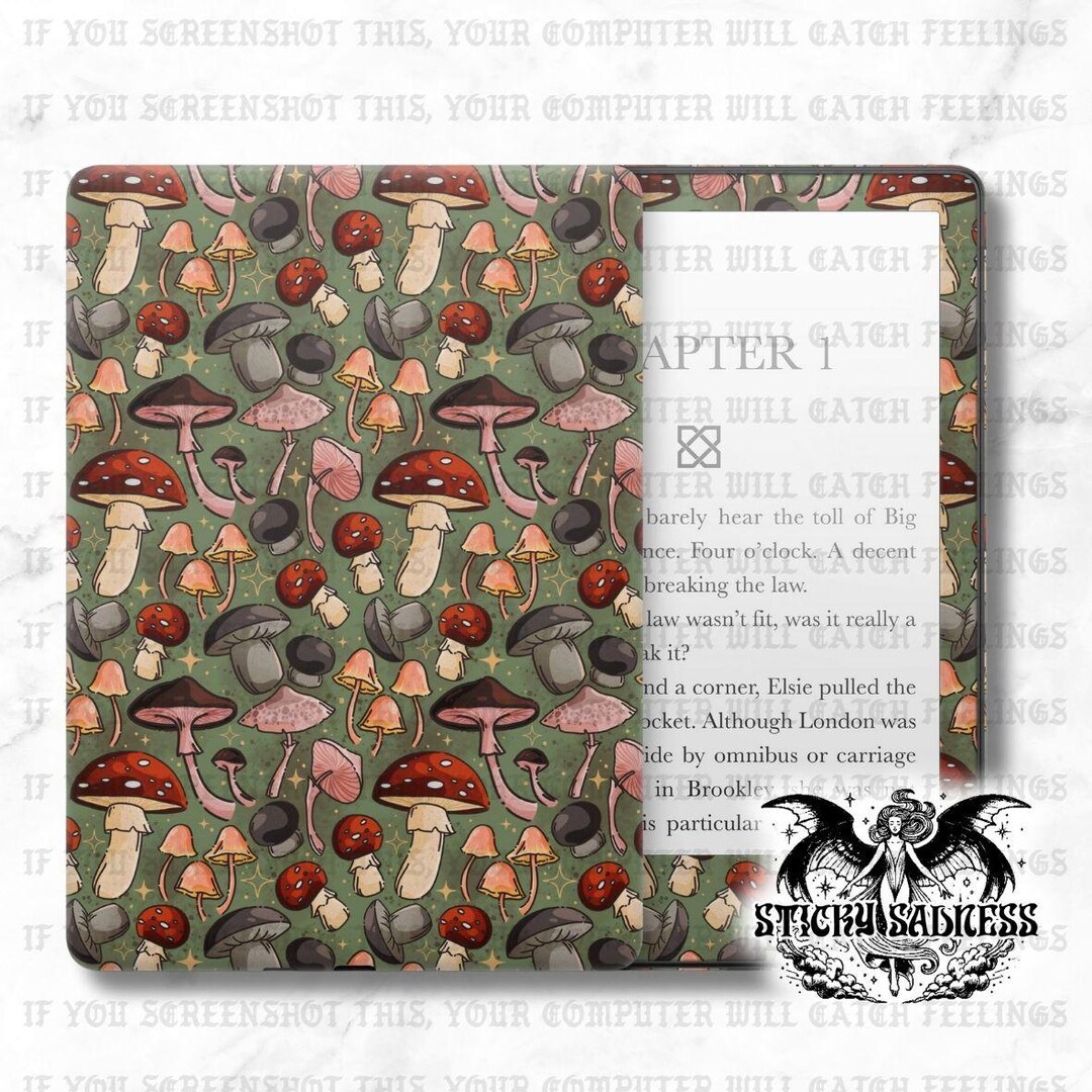Green Rustic Mushroom Cute Ereader Decal Insert Skin, Cute Vinyl Wrap ...