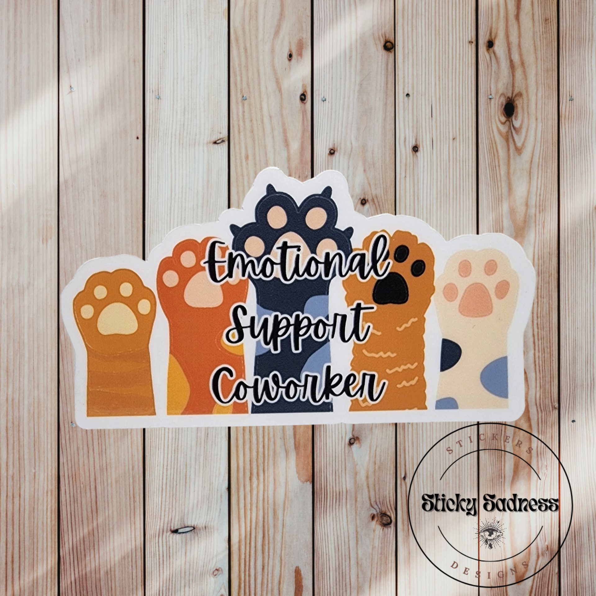 Emotional Support Coworker Sticker Cat, Vinyl Sticker, Gift for Cat ...