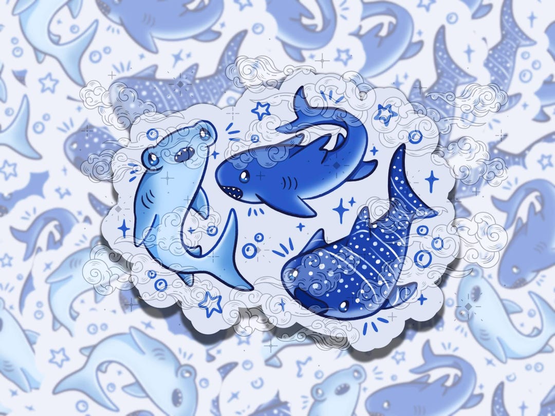 Cute Shark Trio Colorful Fun Summer Waterproof Vinyl Sticker, Gift for ...