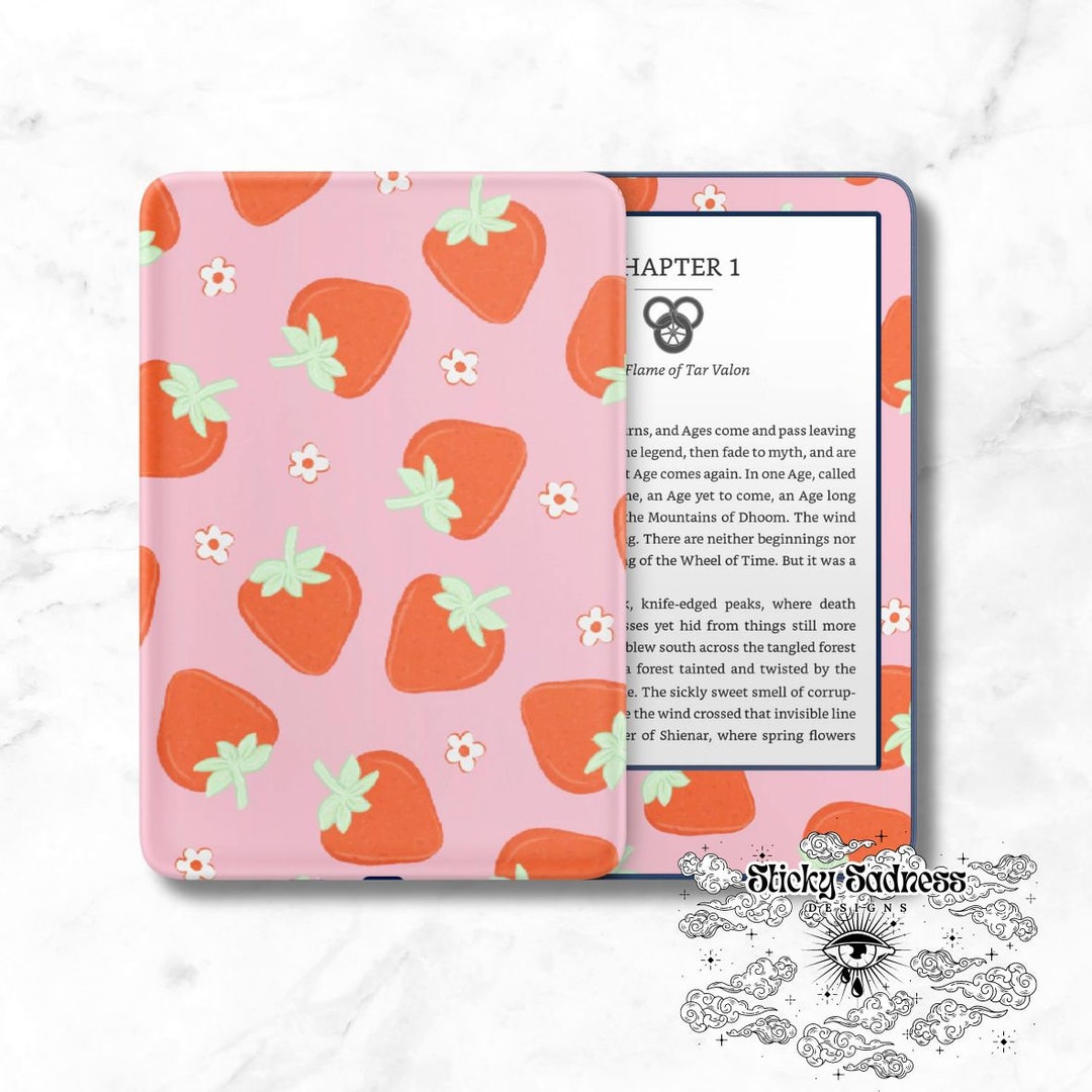 Strawberry Daisy Pink Girly Decal Sticker Skin, Cute Vinyl Wrap for Kindle Kobo iPad Boox Fire ...