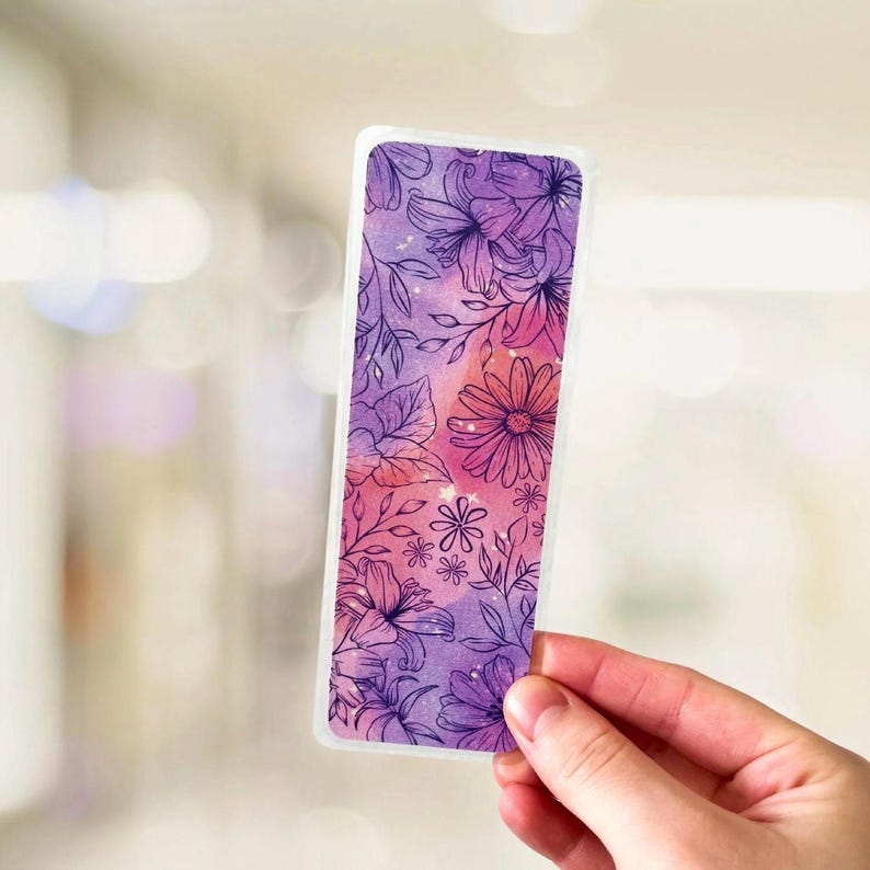 Floral Bookmark: Pink and Purple Watercolor Flowers, Laminated Gift ...
