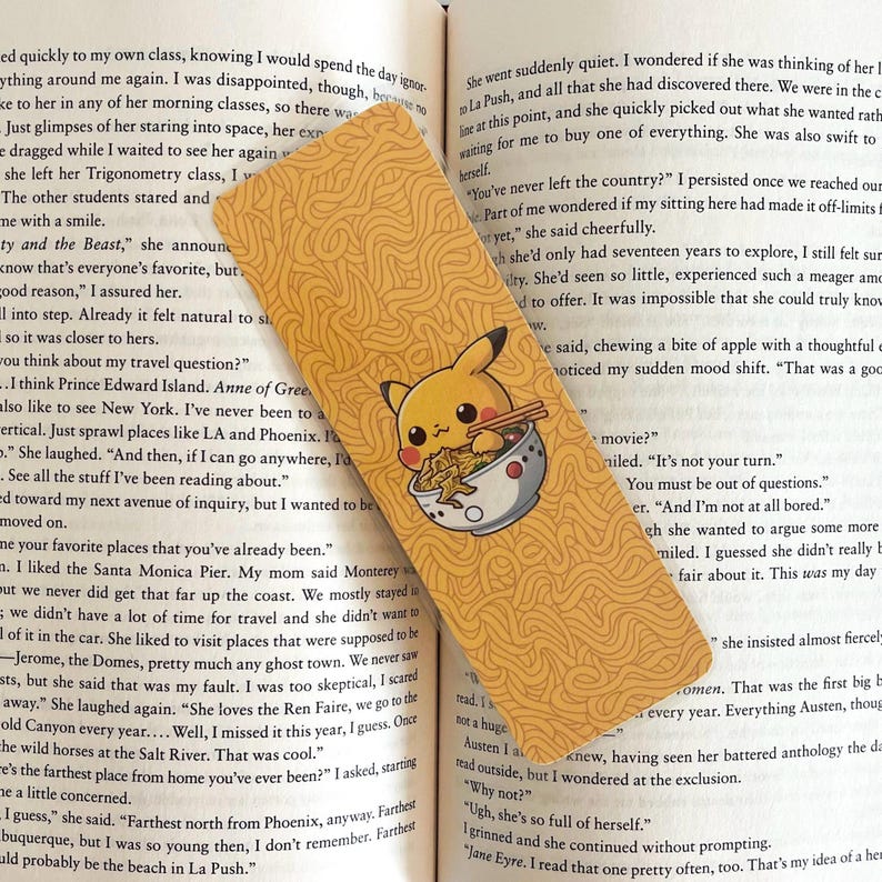 Pikachu Ramen Bookmark, Anime Laminated Bookmark, Stocking Stuffer ...
