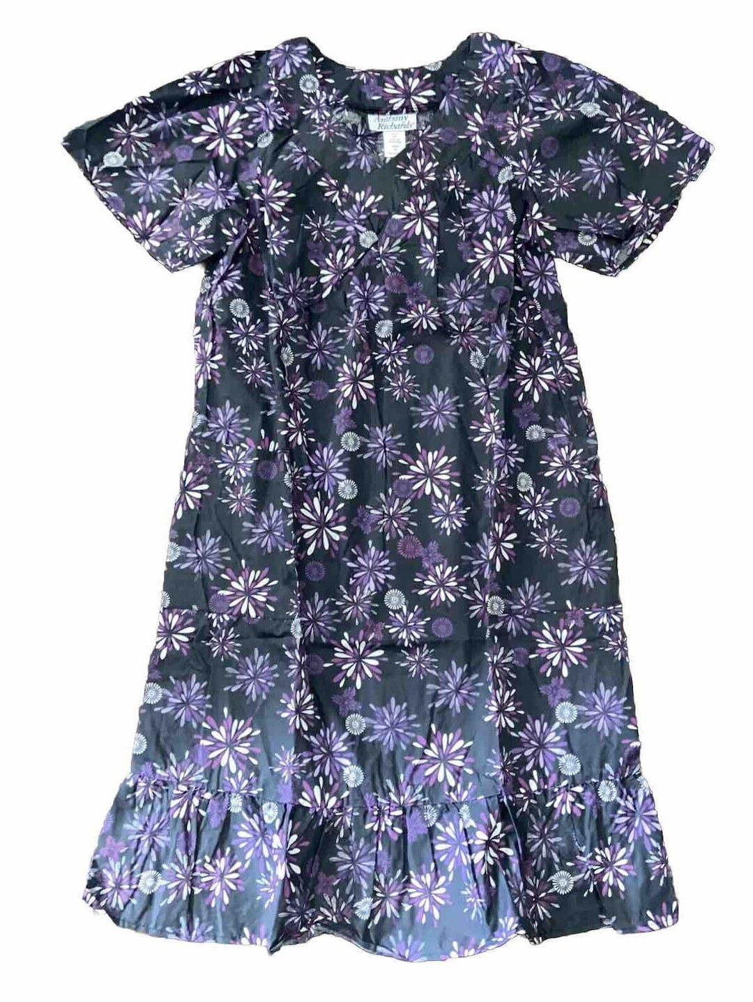 Anthony Richards House Dress Mumu Purple Black Floral Nightgown Petite ...