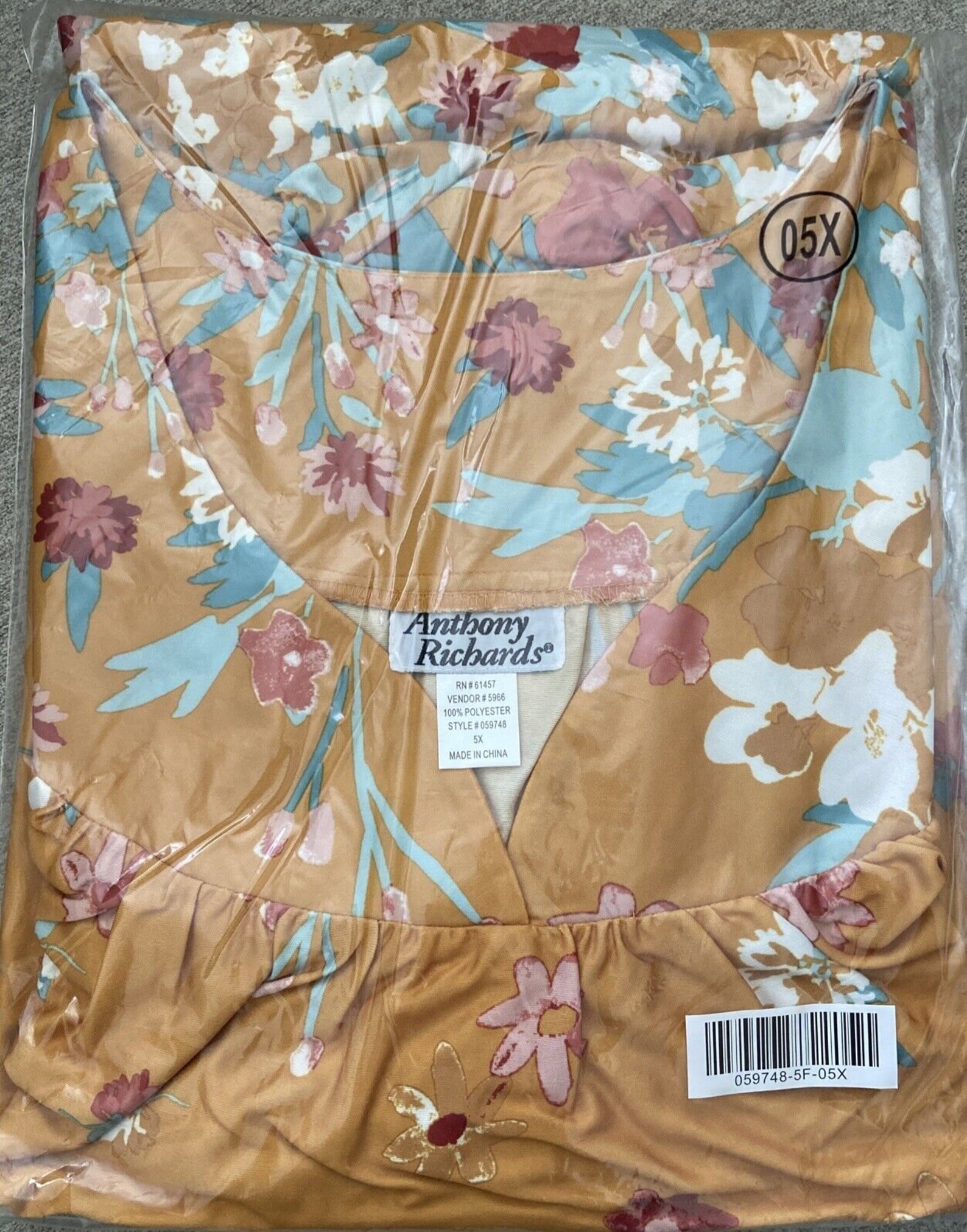 Anthony Richards House Dress Gold Floral Pullover Mumu Kaftan Lounge ...