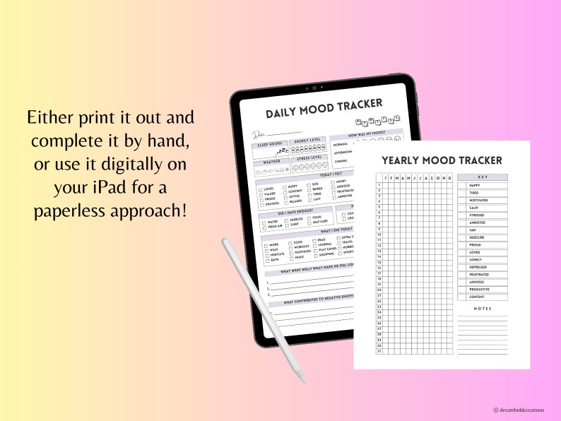 Mood Tracker Printable Journal Bundle, Digital Mood Journal PDF Kit ...