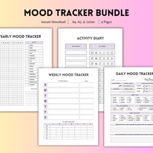 Mood Tracker Printable Journal Bundle, Digital Mood Journal PDF Kit ...