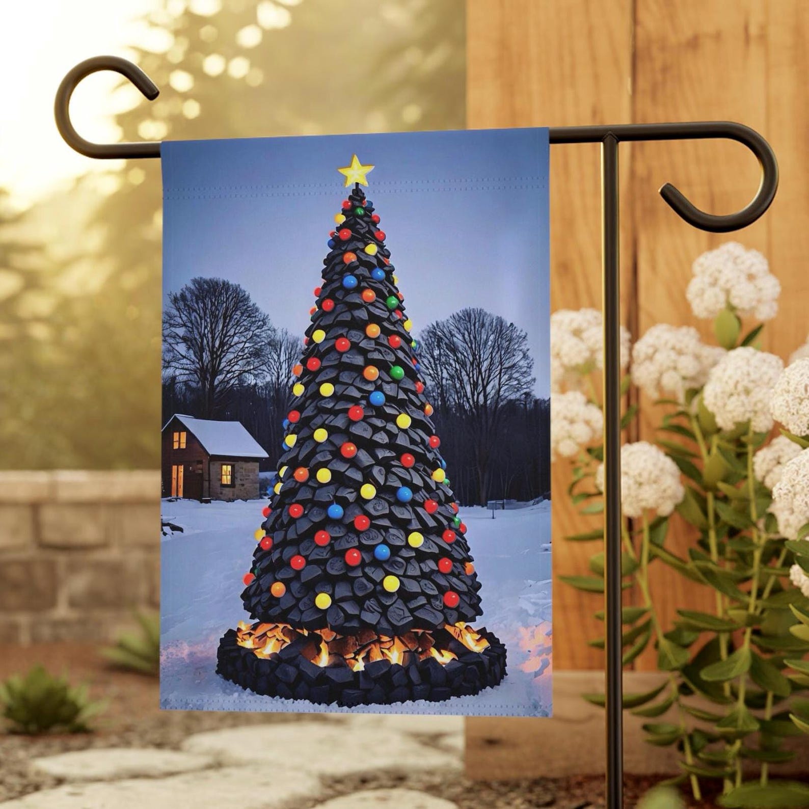 House Banner, Christmas Tree Made of Coal in Snowy Landscape, Festive ...