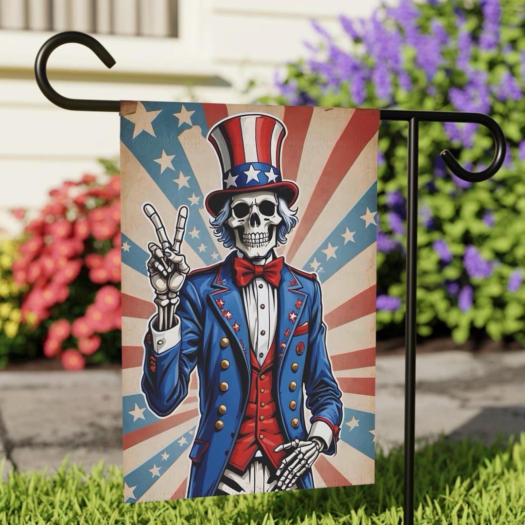Garden Flag - Funny Uncle Sam Skeleton Outdoor Banner, Spooky Halloween ...