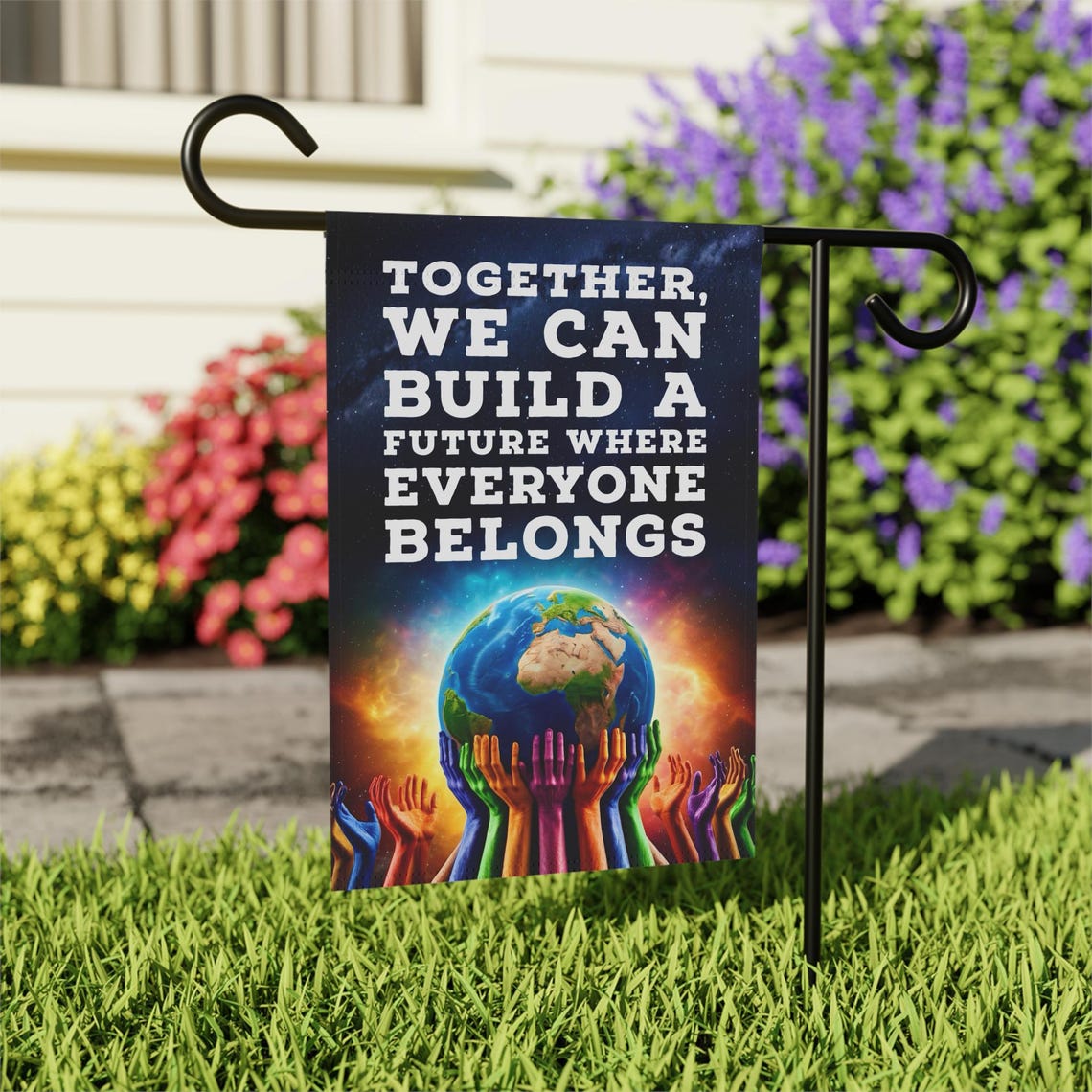 Flag, Unity Celebration Banner, Earth Globe Hands Rainbow Diversity ...