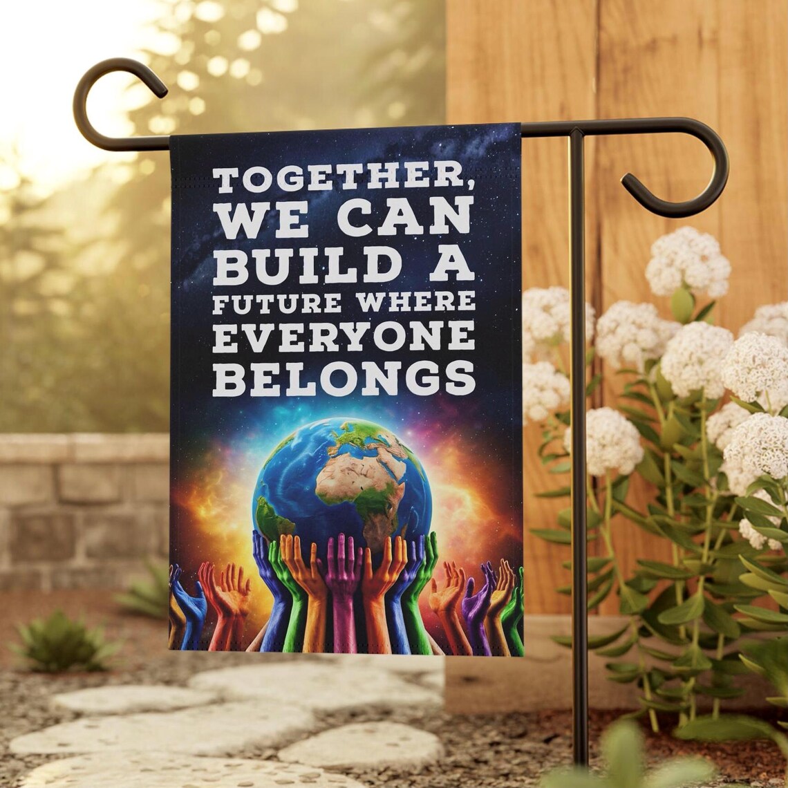 Flag, Unity Celebration Banner, Earth Globe Hands Rainbow Diversity ...