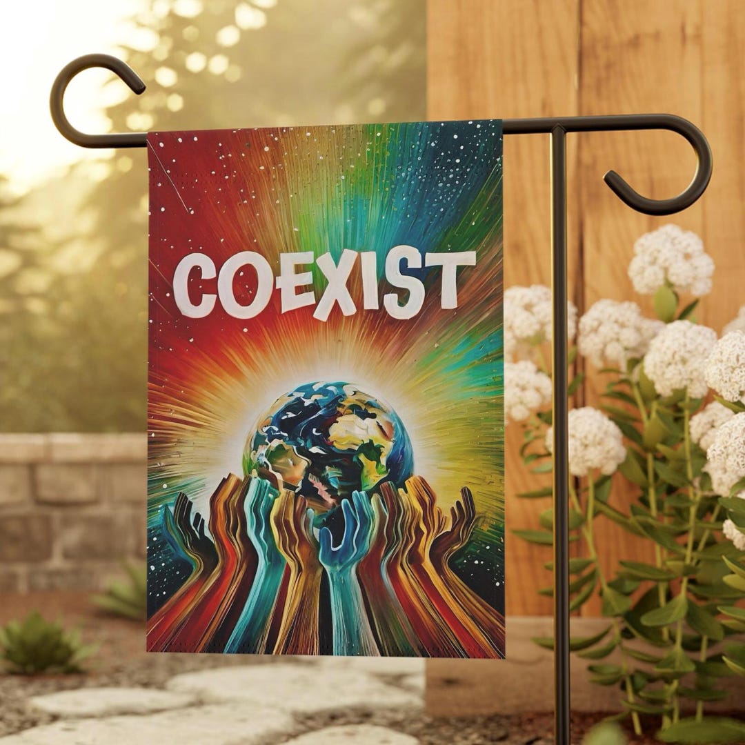 Coexist Unity Earth Hand Design Garden Flag, Garden Decoration, House ...