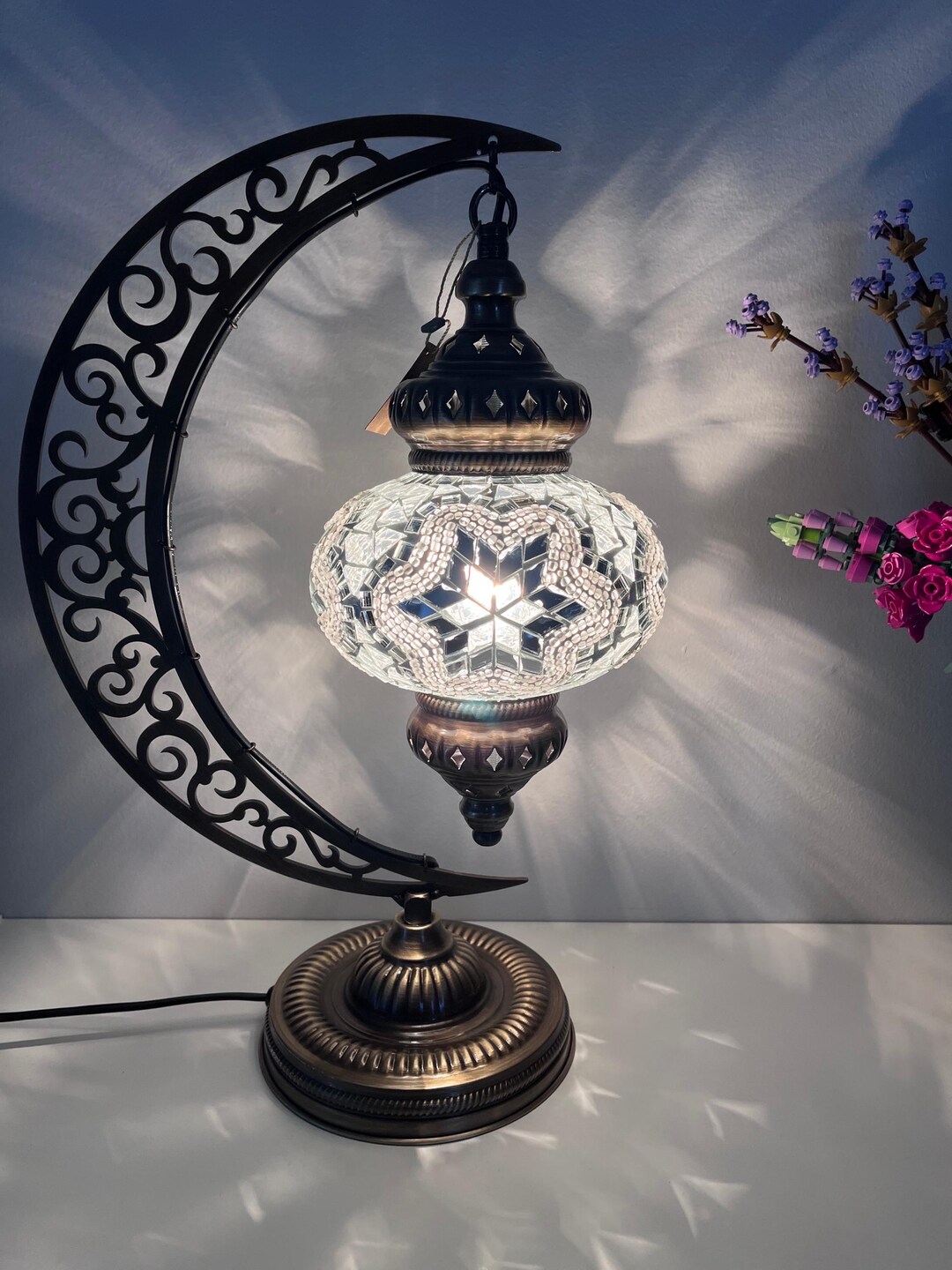 Turkish Moroccan White Gorgeous Mosaic Crescent Lamp Best for Christmas ...