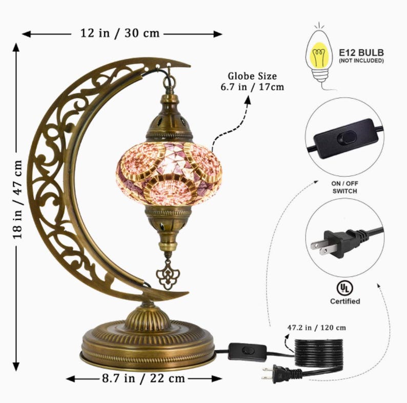 Turkish Moroccan White Gorgeous Mosaic Crescent Lamp Best for Christmas ...