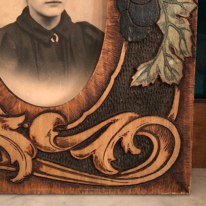 Antique 1890s Art Nouveau Era Pyrography Flemish Art Frame With ...