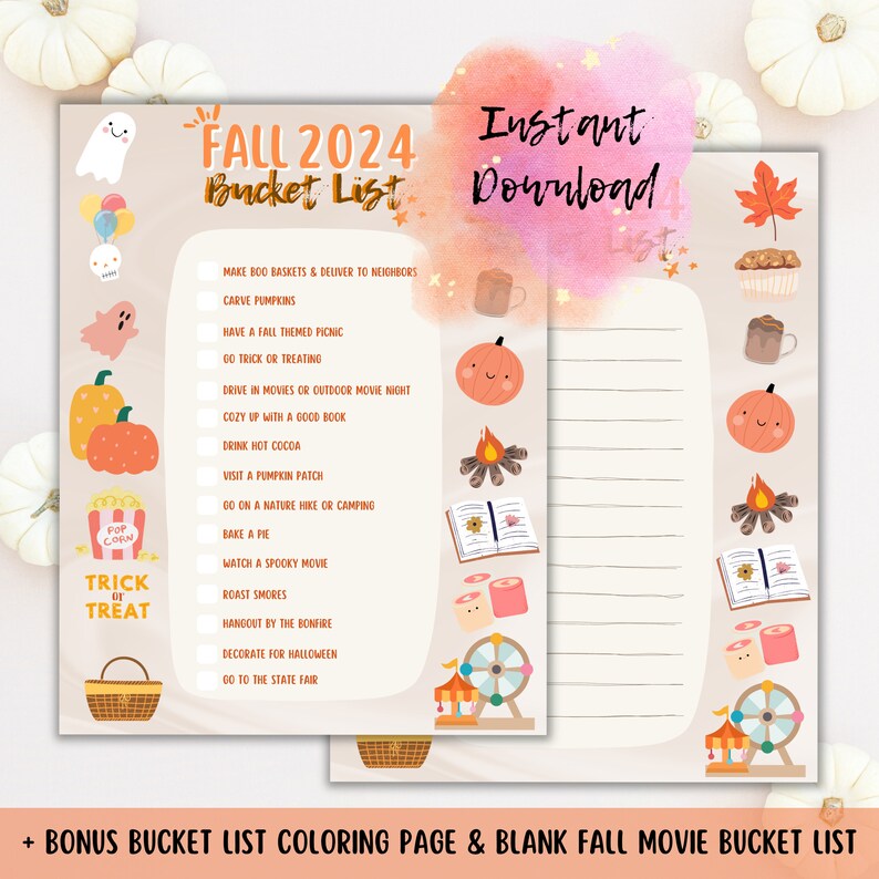 FALL BUCKET LIST 2024 List Version Printable Digital Download Blank ...