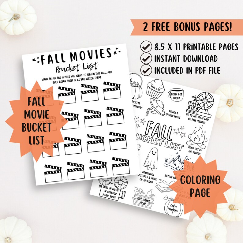FALL BUCKET LIST Printable - Digital Download With Fall Movie Bucket ...
