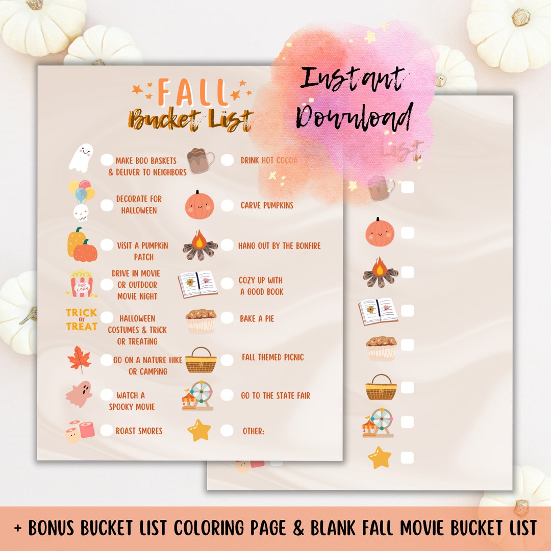 FALL BUCKET LIST Printable - Digital Download With Fall Movie Bucket ...