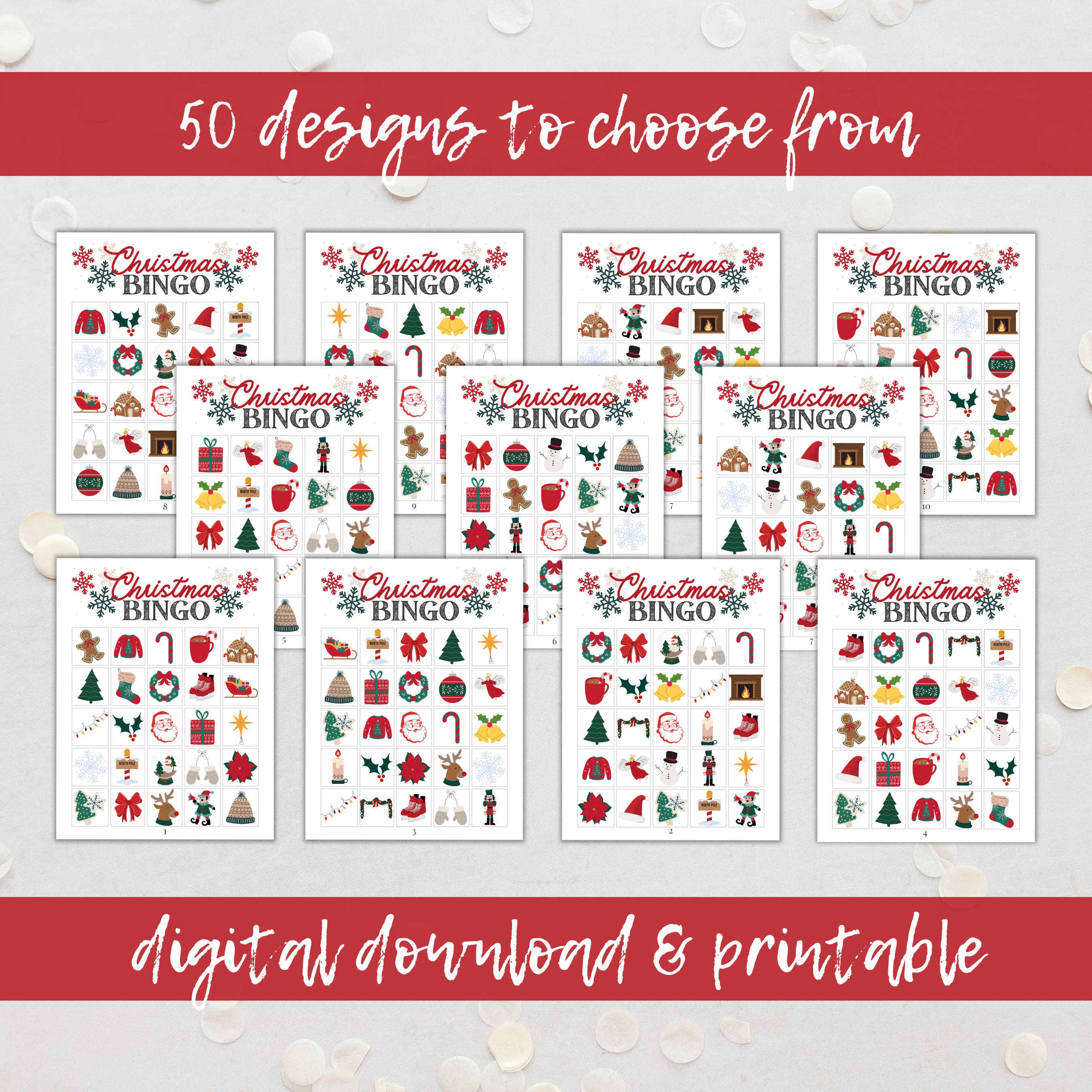Christmas Bingo Cards Printable - Set of 50 for Family Game Night ...