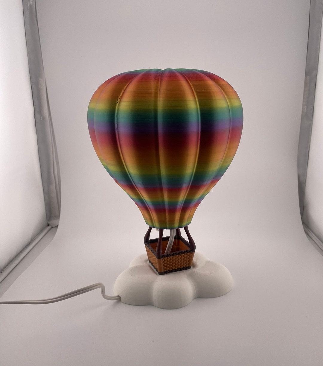 3D Printed Hot Air Balloon Lamp With Cloud Base Rainbow Colored, Plugs ...