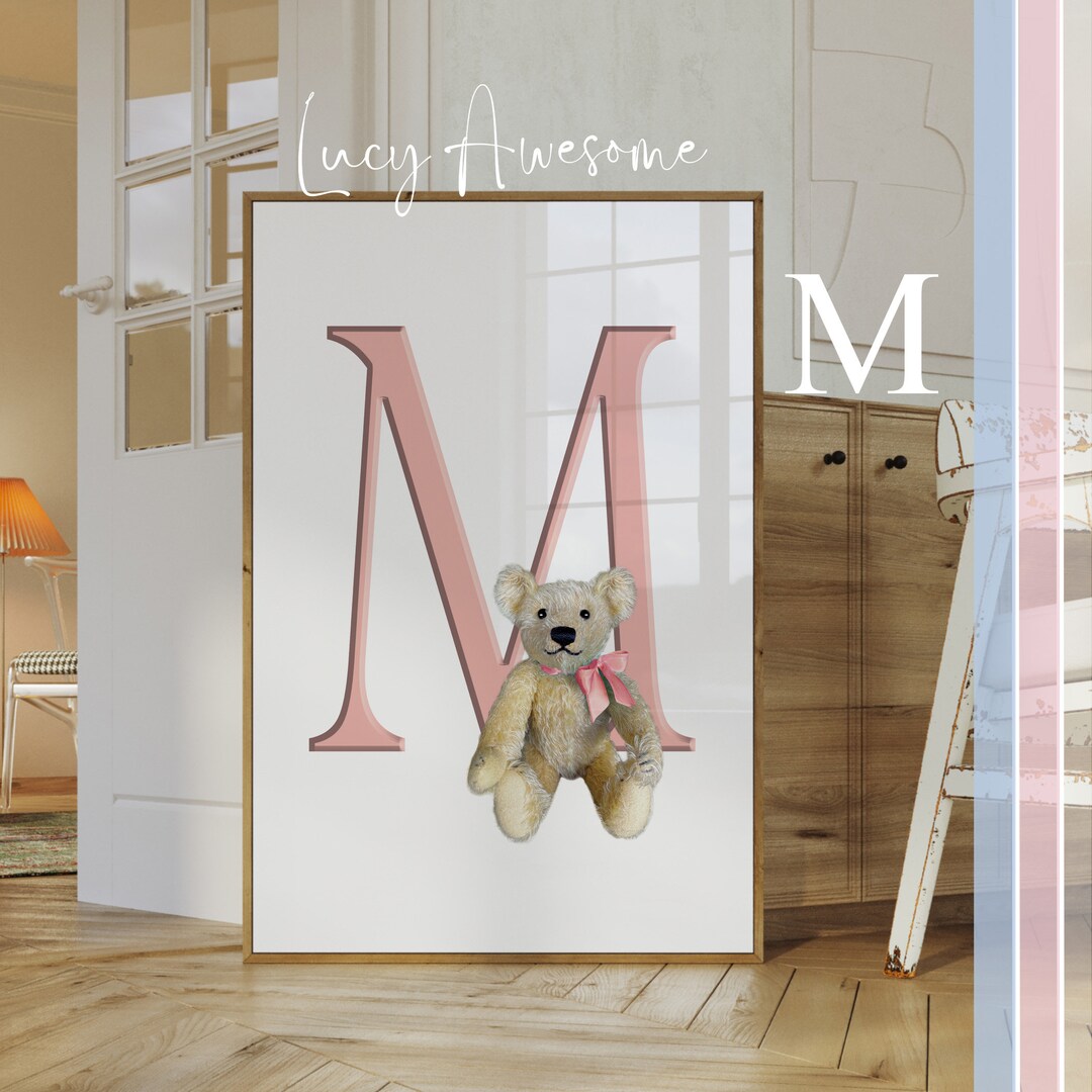 Alphabet Letter M Wall Art With Teddy Bear 20x30in - Etsy