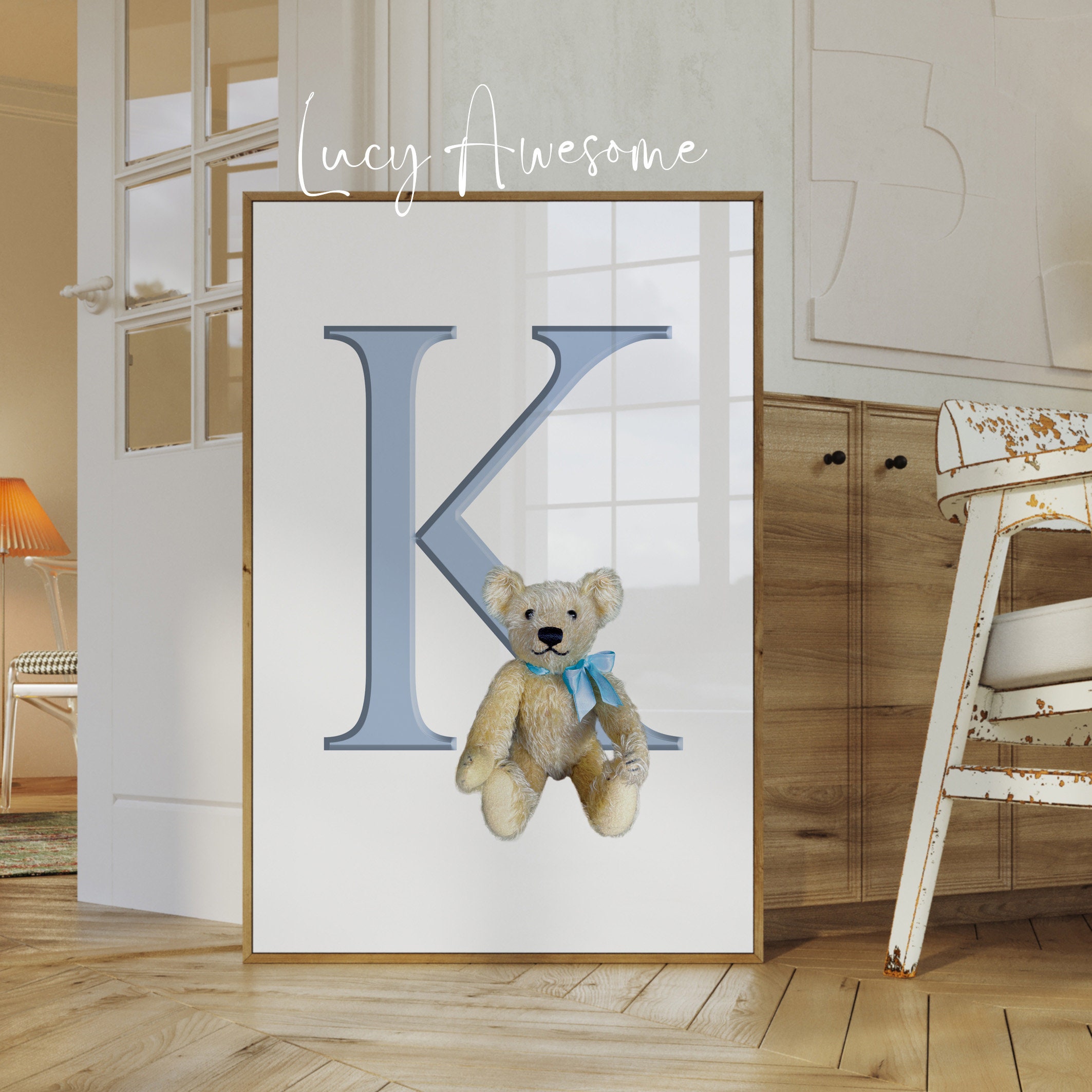 Alphabet Letter K Wall Art With Teddy Bear, 20x30in, Photograph, Blue ...